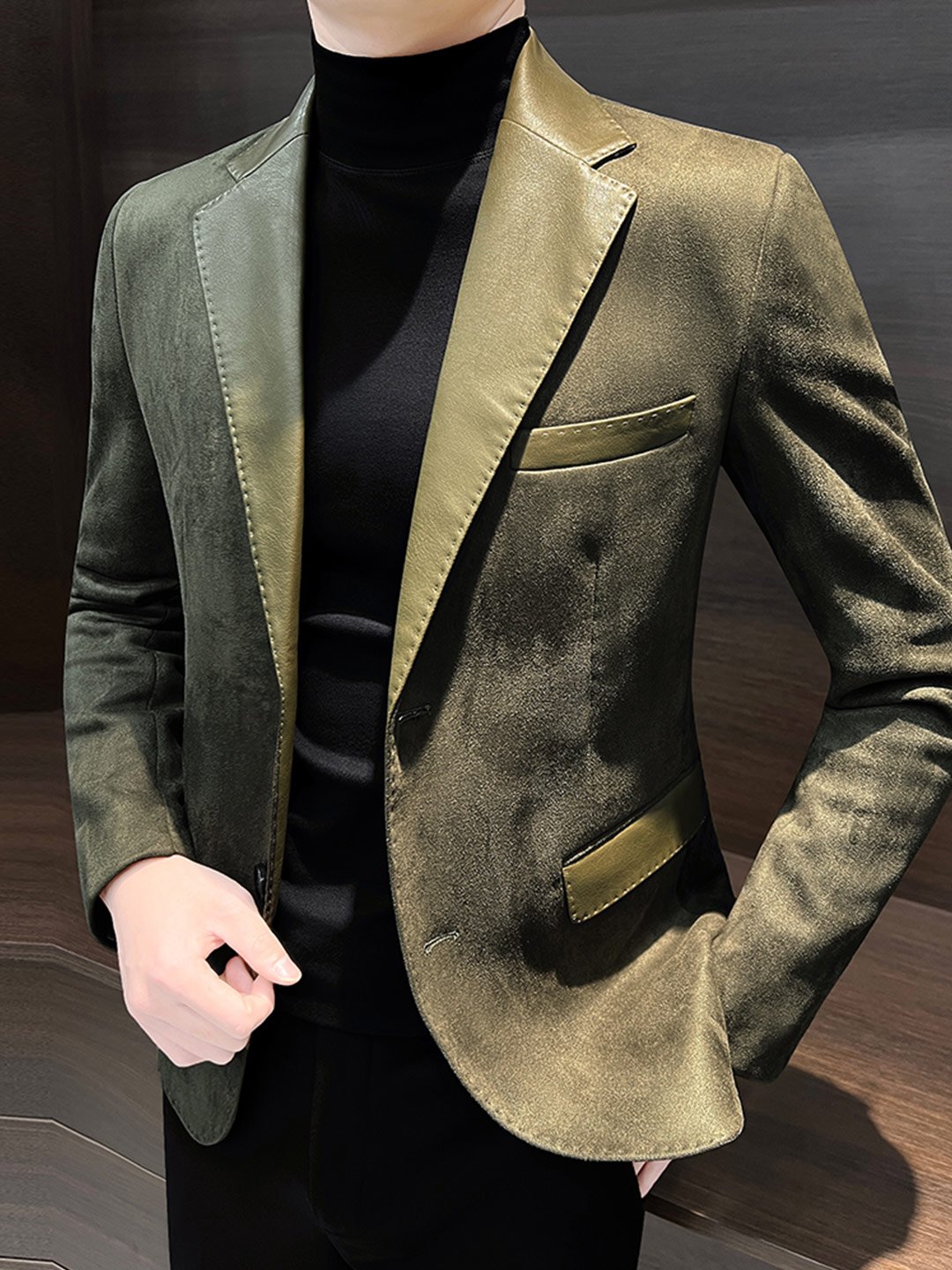 Men's Slim Fit Splice Suede Blazer - SuedeBlazer® Official Online Site ...